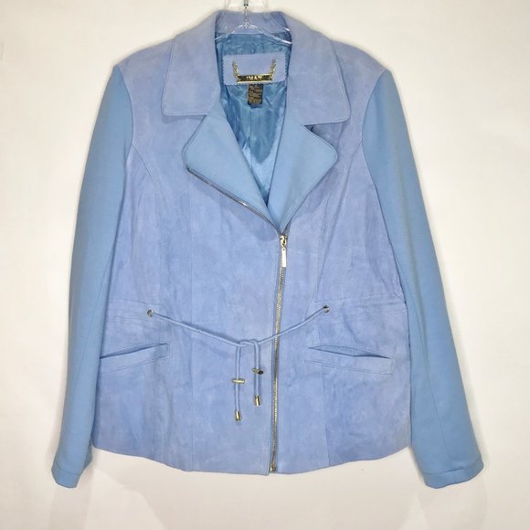 IMAN | Jackets & Coats | Iman Moto Jacket Sz M 0 Blue Suede Leather ...
